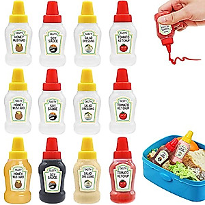 Xuyyicao 12 Pcs Mini Ketchup Bottles,25ml Condiment Squeeze Bottles,Plastic Sauce Container for Kids,Office,Bento Box,Picnic,Honey,Salad Dressing