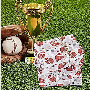 100 Sheets Football Tissue Paper Bulk Rugby Ball Wrapping Tissue Sheets for Gift Wrapping Brown Football Star Tissue Paper for Sport Party Birthday Gift Bag DIY Pompom Confetti Crafts, 20x14in