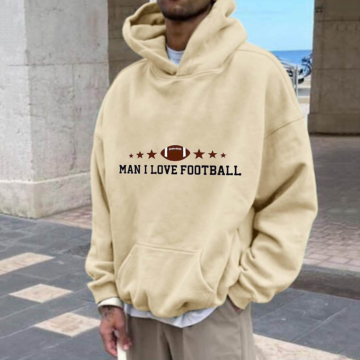 Graphic Hoodies For Men Letter Printed Tie Dye Gradient Fleece Hooded Sweatshirt Oversized Comfy Cool Mens Hoodies Pullover Casual Novelty Adult Hooded 02 Khaki Large