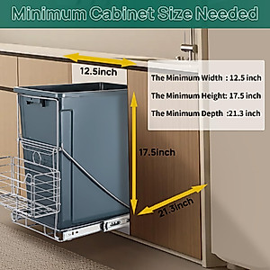 Pull Out Trash Can with Removable Metal Basket, Stainless Steel Kitchen Adjustable Trash Slide Out Shelf, Cabinet Trash Can Pull Out Kit, Fit 7-11 Gallon Garbage Can (Trash Can Not Included, Silver)