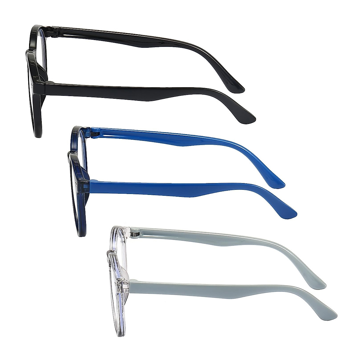 SANHOOPOLO Kids Blue Light Blocking Glasses 3 Pack Kids Computer Gaming Blue Blockers Glasses for Boys Girls Age 3-11 (Black + Dark blue + Light grey)