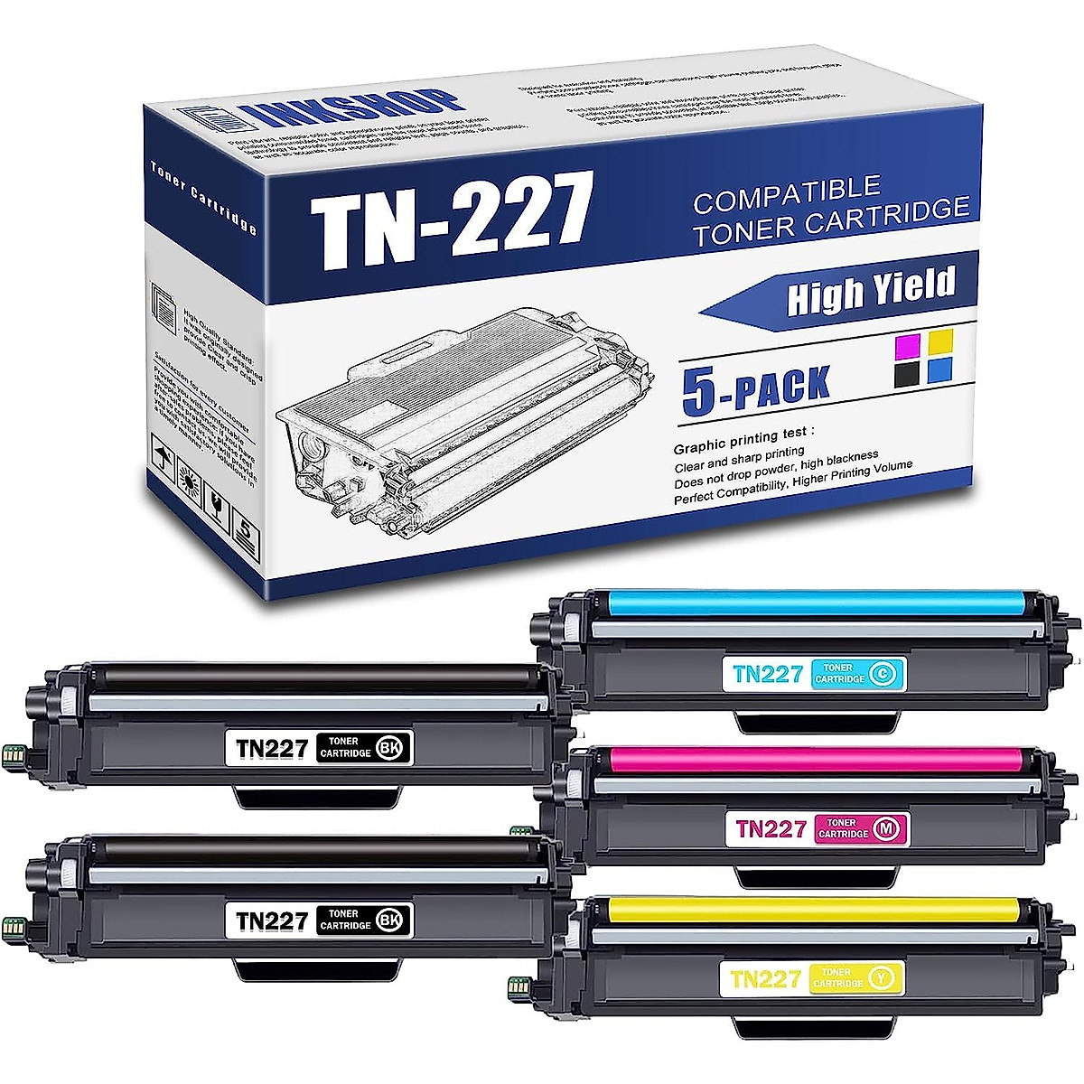 TN227 Compatible TN-227BK TN-227C TN-227Y TN-227M High Yield Toner Cartridge Replacement for Brother TN-227 MFC-L3770CDW MFC-L3710CW HL-3210CW DCP-L3510CDW Toner.(2BK+1C+1Y+1M)