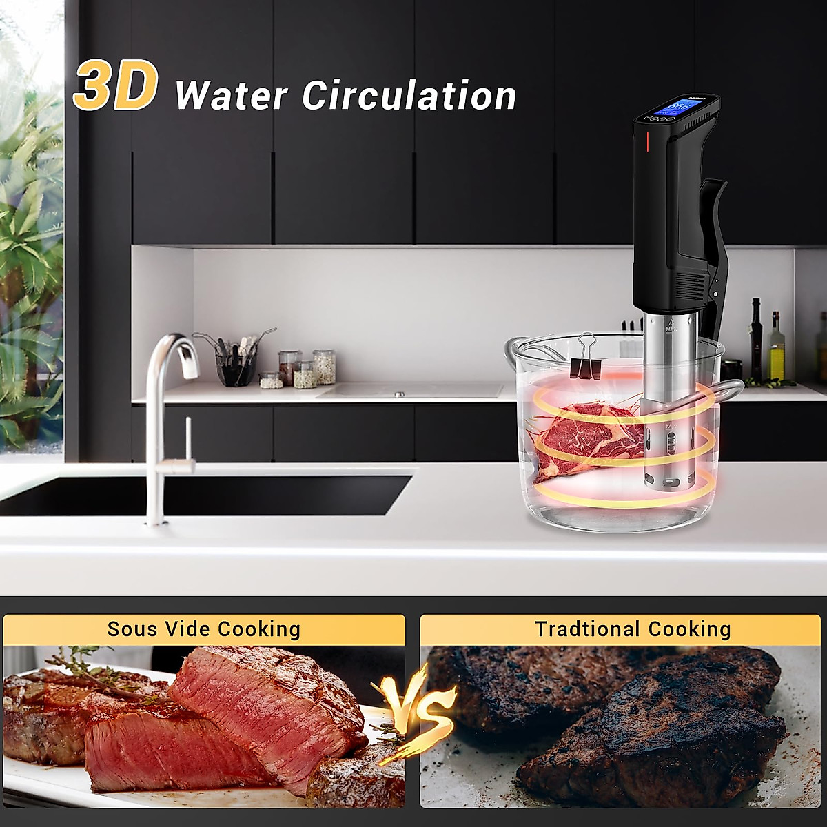 Inkbird Sous Vide Precision Cooker ISV-100W | 1000 Watts WIFI Sous-Vide Cooking Cooker Immersion Circulator | Preset Recipes on APP and Thermal Immersion Sous Vide Machines (American Standard)