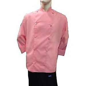 CHEFSKIN Pink Chef Jacket Coat Cool Soft Twill Fabric Beautiful + Hat (XL-54 in.chest)