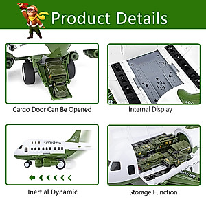 UNIH Airplane Toys Set, Transport Cargo Airplane and 6PCS Mini Army Vehicles, Military Vehicle Play Set Birthday for Kids Toddlers Boys 3 4 5 6 Years Old