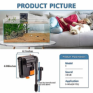 hygger Hang On Aquarium Filter, 100GPH Rotatable Surface Oil Skimmer, Quiet Power Fish Tank Filter with Adjustable Water Flow Retractable Water Inlet Tube for Freshwater Saltwater Tank Filter (S/M)