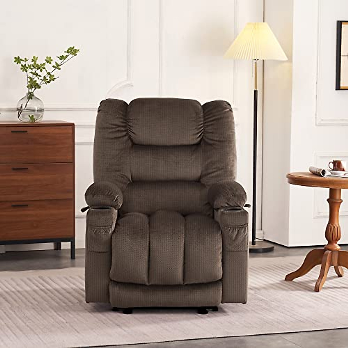 MCombo Electric Power Recliner Chair with Heat and Massage, USB Ports, Cup Holders, Reclining Chair for Living Room 6079 (Dark Brown)