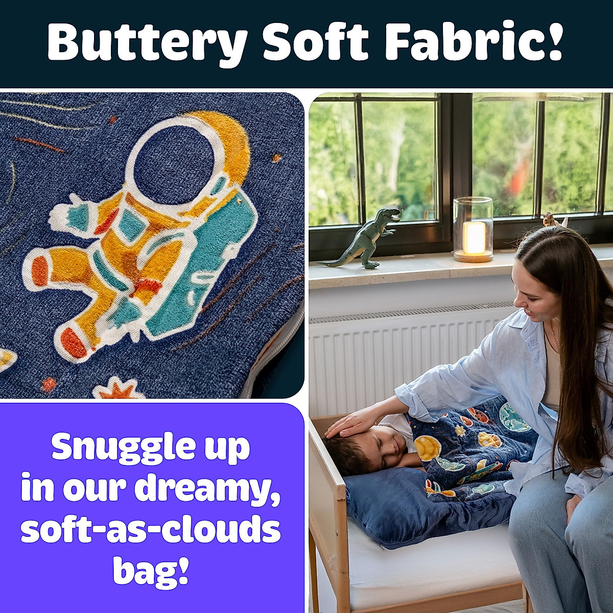 Kids Sleeping Bag with Pillow for Boys, Space, Planets Glow in The Dark Sleeping Bags for Kids 2-12, Sleeping Bag for Toddlers with Pillow Pocket, Ages 3+, Extra Soft Sleeping Bag for Kid (66'' x 33")