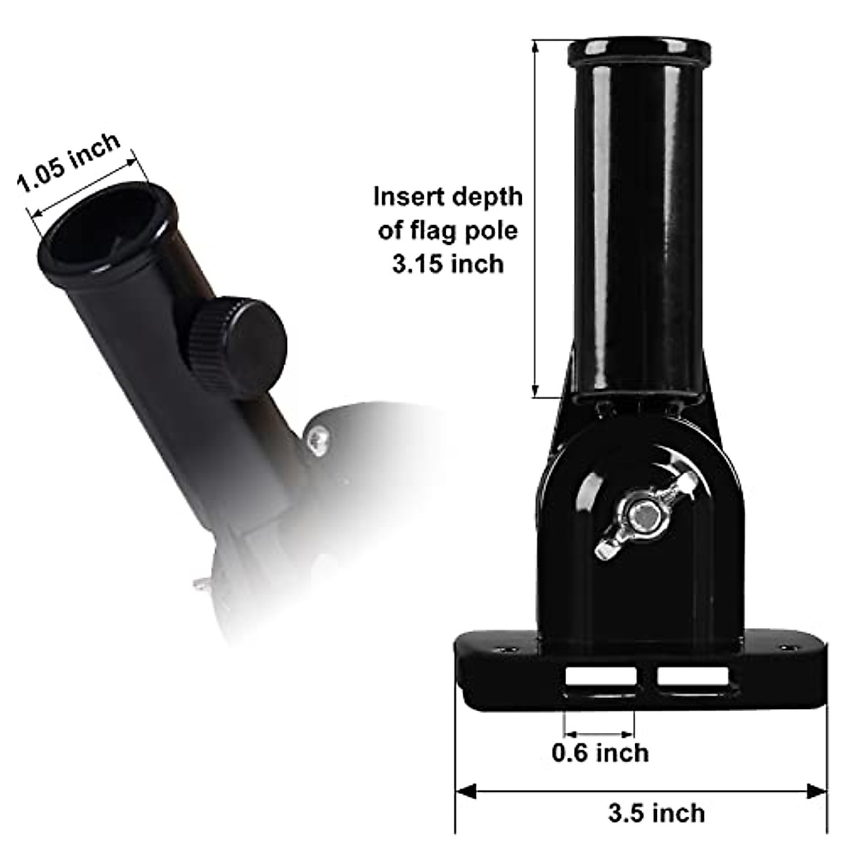 NQ Flag Pole Holder Adjustable, Flag Pole Bracket for Outside House Heavy Duty Aluminum, Multi-Position Flag Pole Mounting Bracket Rust Free with Hardwares, 1" Inner Diameter (Black- 1 Pack)