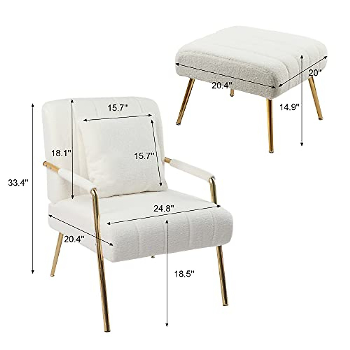 wirrytor Modern Teddy Fleece Fabric Accent Chair with Ottoman, Upholstered Leisure Chair with Metal Frame Single Sofa Armchair with Pillow for Living Room Bedroom Office Balcont (Teddy Beige)