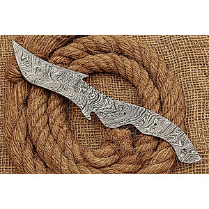HUNTEX Custom Handmade Hand-Forged Twist Pattern Damascus Steel 10.5 Inch Long Full Tang Razor Sharp Camping Hunting DIY Blank Blade Gut Hook Knife for Knife Making