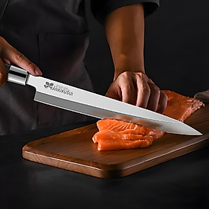 KANKIKUSUI Sashimi Knife, 9.3" Sushi Knife Set with Sharpener/Gift Box, HC70cr17mov Yanagiba Knife