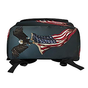 MRMIAN North American Bald Eagle With Flag Large Capacity School Backpack Bookbag for Collage Students Women Man Travel Hiking Camping Daypack 19x14x7 Inches