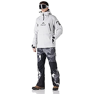kirnusino Mens Ski Jacket Snow Coat for Men Windbreaker Waterproof Mountain Hooded Sweatshirt with Shoulder Pass Card Pocket Windproof Warm Winter Coat-Grey-L