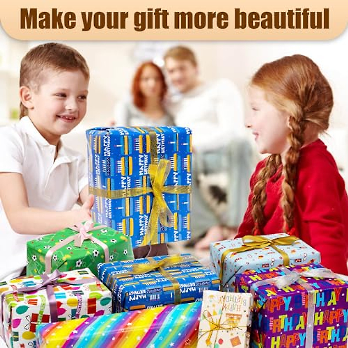 Egcina Birthday Gift Wrapping Paper, 28 Pcs Different Design, Christmas Wedding BabyShower Gift Wrapping Paper for Kids, Adults, Arts Crafts, Happy Birthday Mermaids, 19.7" * 27.6" Per Sheet