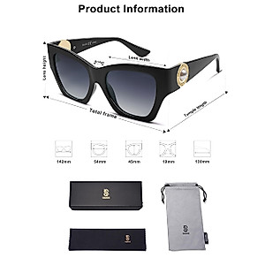SOJOS Oversized Cat Eye Polarized Sunglasses for Women Retro Square Cateye Style Sunnies SJ2312, Black Frame/Grey Grading Lens