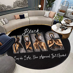 RUI＆TONG African American Afro King Art Deco Rug Boy Girls Bedroom Rug, Polyester Anti-Slip Rug Yoga Mat, Living Room Sofa Round Rug Diameter 24"