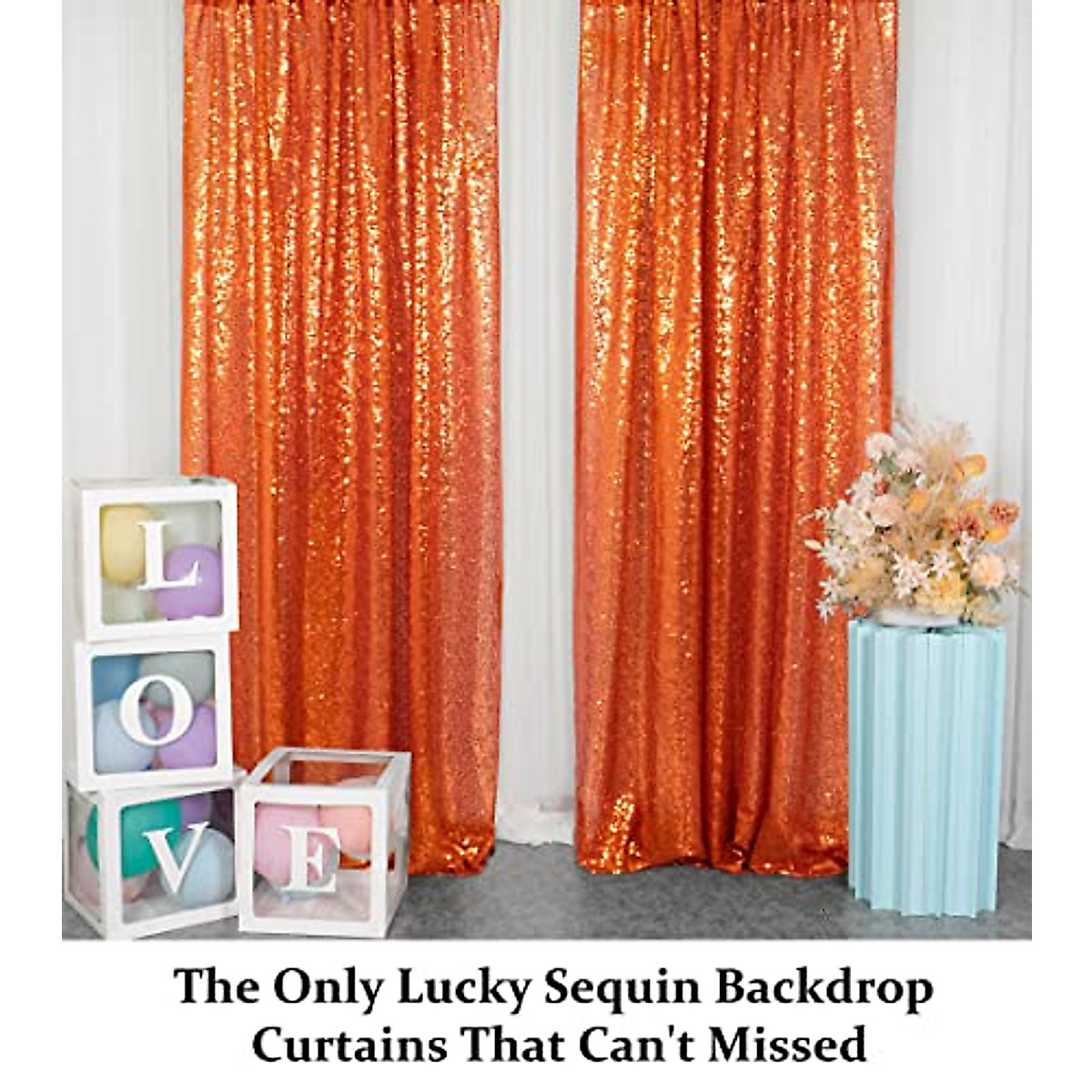 Sequin Curtains 2 Panels 2FTx8FT Orange Glitter Sequin Backdrop Curtains Orange Sequin Photo Backdrop Sequin Window Curtains Wedding Party Background Drapes (2FTX8FT, Orange)…