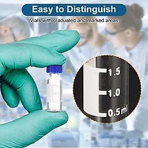 PATIKIL 2ml Autosampler Vial, 100 Pack HPLC/GC Vials 9-425 Lab Clear Vials Sample Vial Screw Cap Writing Patch Red PTFE & White Silicone Septa for LC Stamper