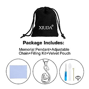 XIUDA Infinity Cremation Necklace for Women Urn Necklace for Ashes Always With Me Ashes Necklace for Loss Stainless Steel Cremation Ash Necklace(Silver)