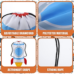 Kingdder 12 Pcs Rocket Drawstring Bags Party Favor Bags Rocket Space Themed Sport Astronaut Backpack Candy Goodie for Kids
