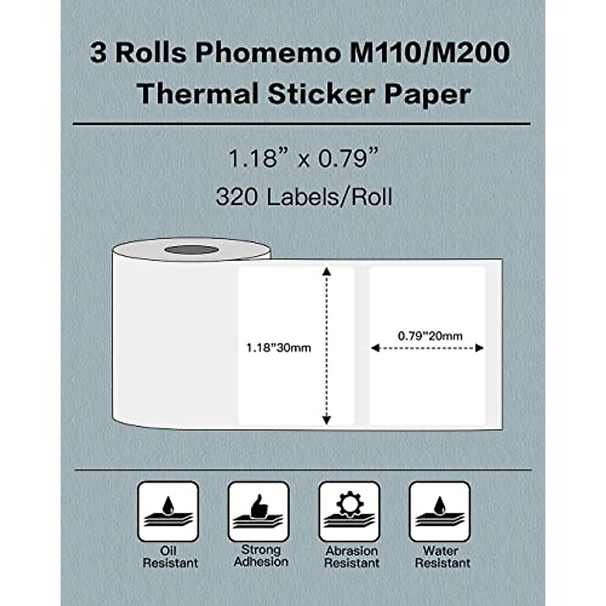 Phomemo M110 Bluetooth Label Maker with 3 Rolls 1.18" x 0.79" (30x20mm)，Bluetooth Thermal Label Maker Printer for Clothing, Jewelry, Retail, Mailing, Barcode, Compatible with Android & iOS System