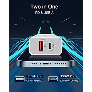 USB C Wall Charger, GLUGRU 3-Pack 20W Type C Fast Charger Block Plug Adapter Dual Port PD + Quick Charger USBC Charging Brick Cube for iPhone 14 13 12 Pro Max Mini 11 SE XS X, Pad, AirPods, Samsung