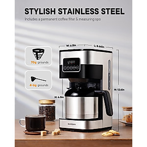 SHARDOR Programmable Coffee Maker with 8-Cup Thermal Carafe, Touch-Screen Drip Coffee Machine with Timer, Regular & Strong Brew, Pause & Serve, Auto Shut Off, Black & Stainless Steel