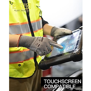 PACIFIC PPE Work Gloves for Men and Women, Touchscreen Working Gloves, 12 Pairs Bulk Pack Mechanic Gloves, PU Coated, Mens Gardening Gloves, Lightweight, Grey, Large