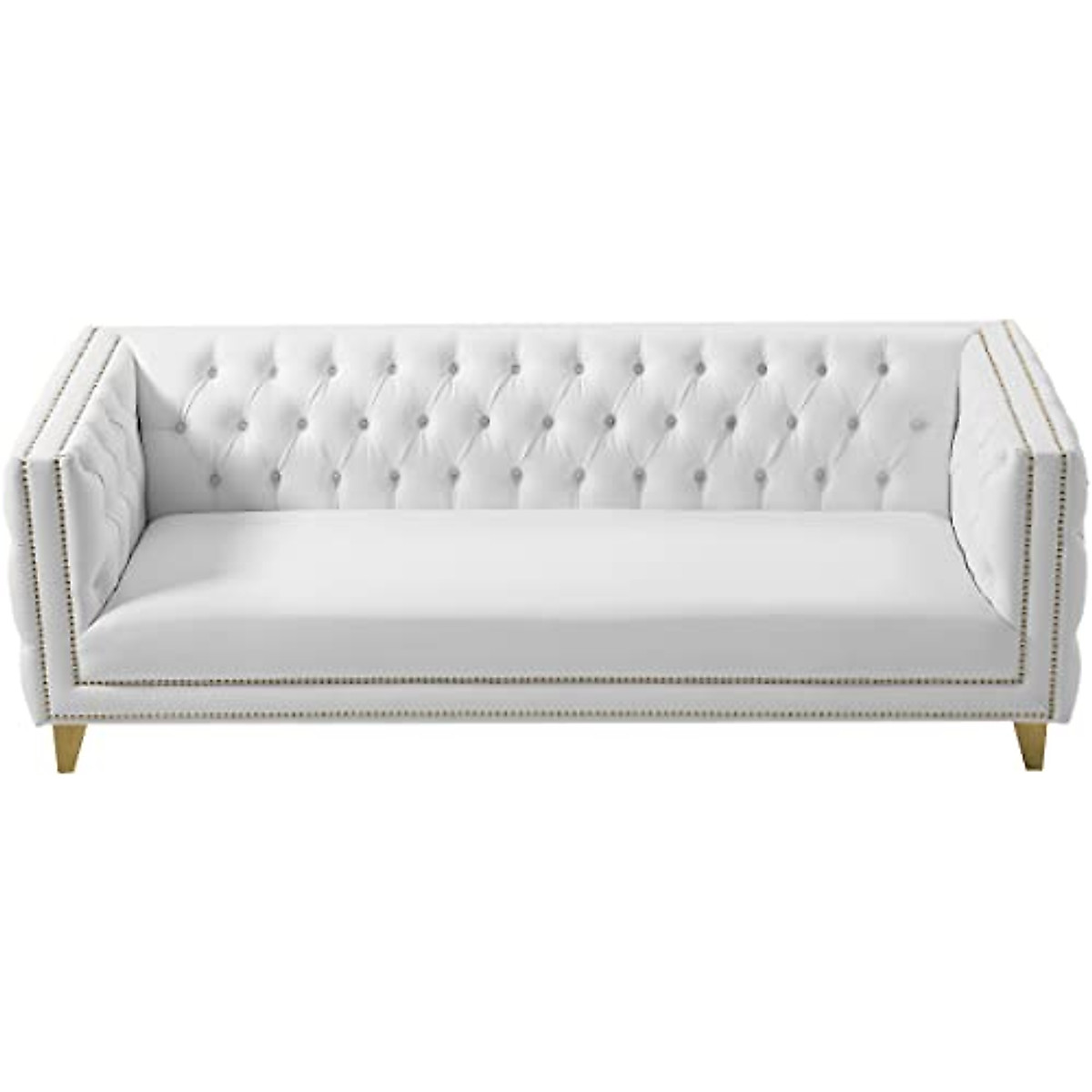 Meridian Furniture 651White-S Michelle Collection Modern | Contemporary Sofa with Deep Button Tufting, Nailhead Trim and Sturdy Gold Iron Legs, 90" W x 34" D x 30" H, White