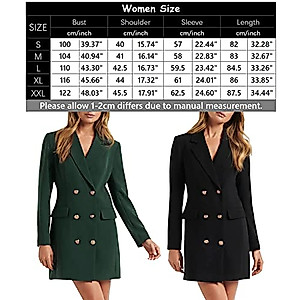 futurino Women's Casual Solid Color Long Sleeve Lapel Double Breasted Mid Length Suit Office Blazer Outwear Black