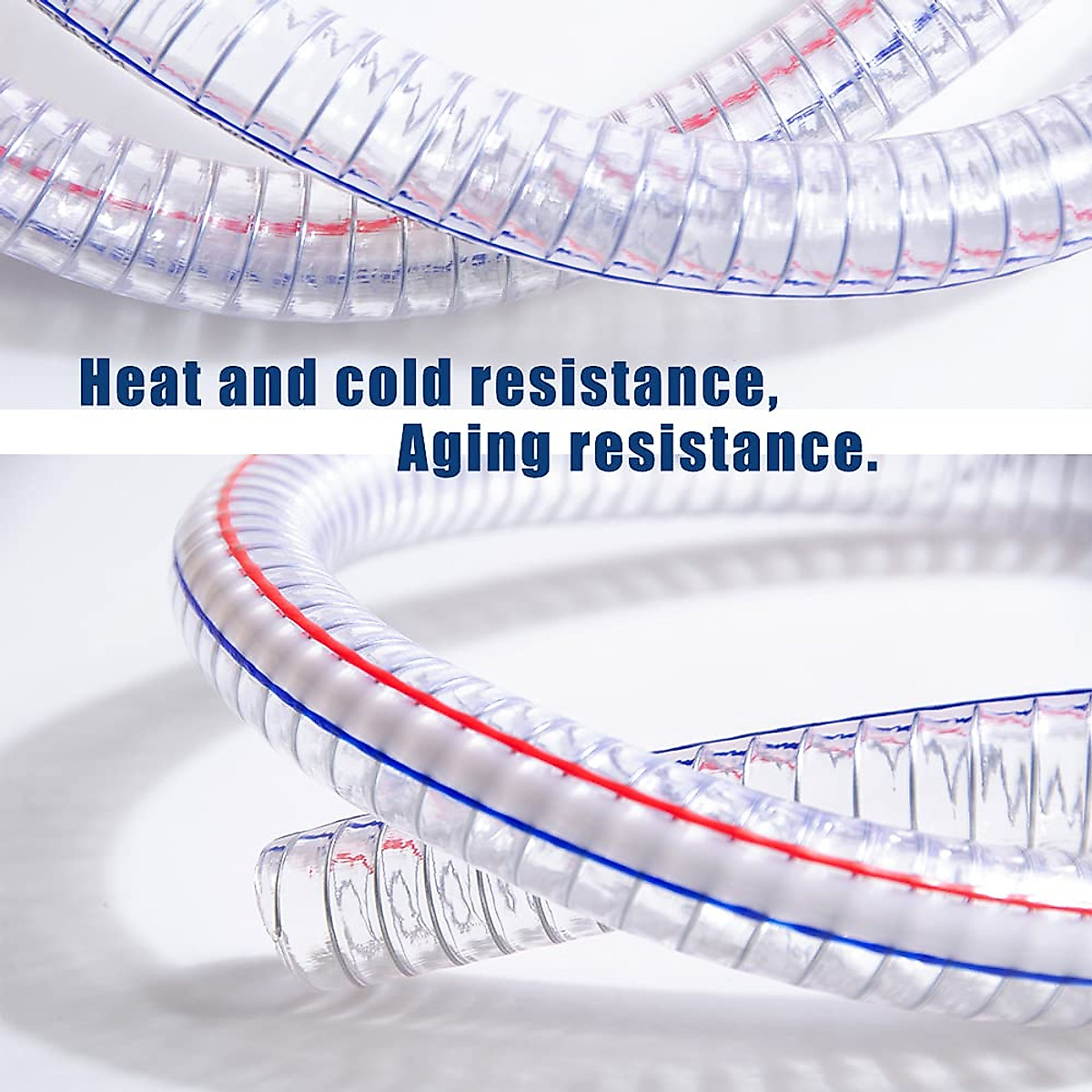 QuQuyi 3/4 Inch ID x 1 Inch OD Heavy-Duty Steel Wire Suction PVC Flexible Tubing High Pressure UV Chemical Resistant Thick Vinyl Hose Tube, 3.3 FT