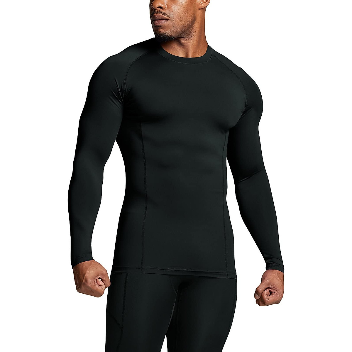 ATHLIO Men's UPF 50+ Long Sleeve Compression Shirts, Water Sports Rash Guard Base Layer, Athletic Workout Shirt, 3pack Black/Black/Black, Large