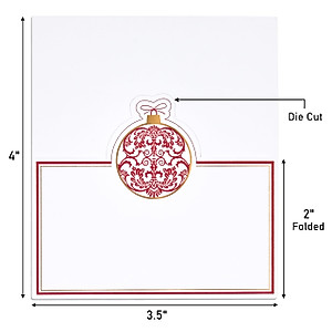 Gift Boutique 100 Pack Christmas Place Cards Holiday Seating Name Card Die Cut Xmas Ornement Bell Table Setting Folded Paper Tent Cards for Dinner Wedding Tables Placement Party Decorations 2" x 3.5"