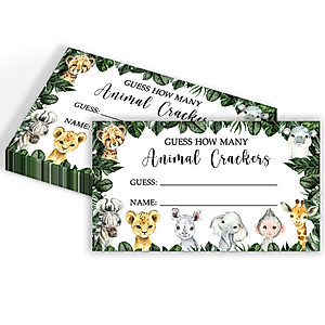 Yuzioey Safari Guess How Many Animal Crackers Guessing Game, Jungle Animals Guessing Game Cards, 50 Cards and Matching Sign, Safari Animals Baby Shower Game