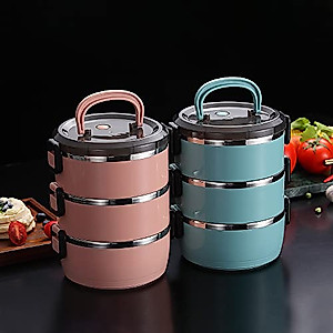 YBOBK HOME 3-Tier Cylinder Stackable Lunch Box With Bag, Keep Food Warm Thermal Lunch Container, Portable Stainless Steel Insulated Lunch Box, Pink 71oz