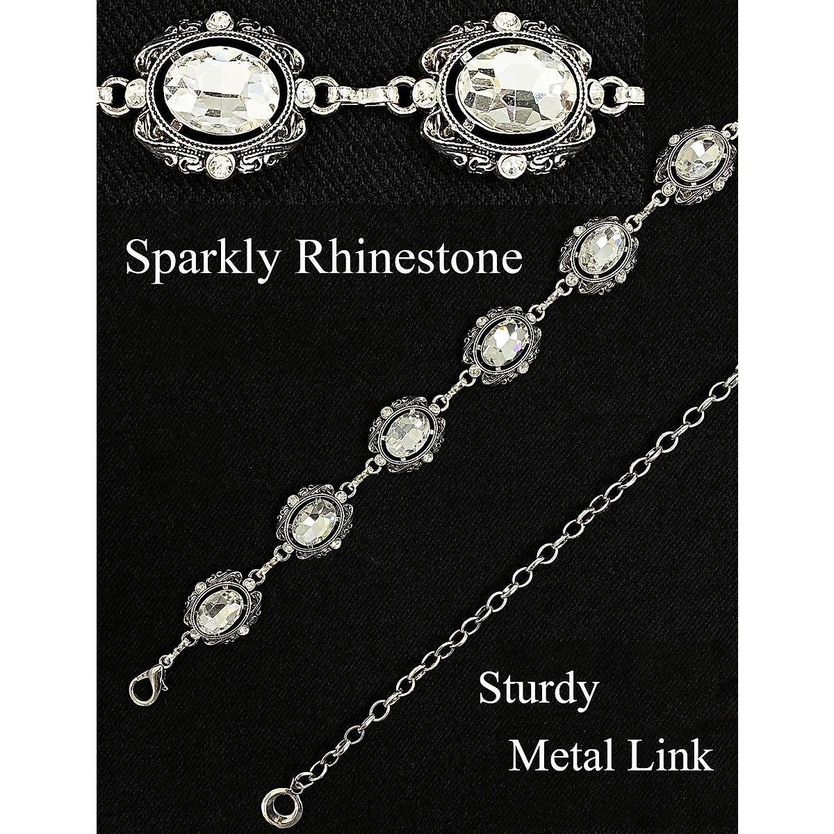 BEMYLV Bling Western Silver Chain Belts for Women Dresses Sparkly Rhinestone Waist Belt for Wedding Evening Dress