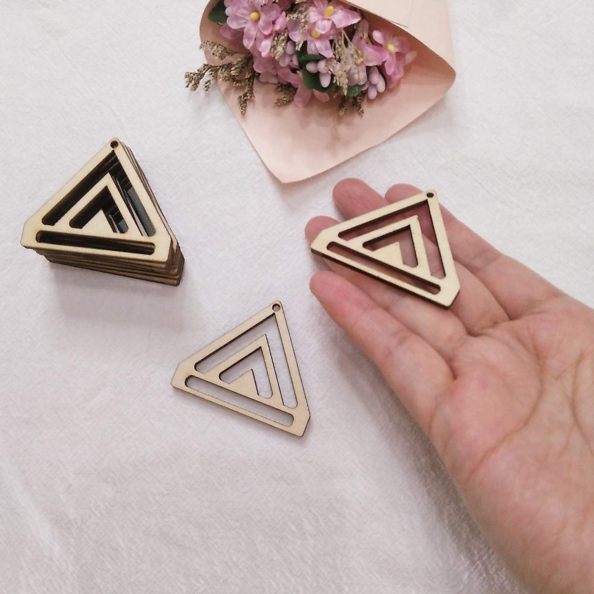 30PCS Chevron Triangle Earring Wood Findings,DIY Wood Blank Chevron Earring Hoops for Macrame (1.5")