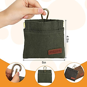 VZZNN 2PC Dog Treat Pouch,Dog Training Treat Reward Bag,Portable Puppy Hand Free Dog Walking Bag,Auto Closing Dog Food Dispenser,Behavior Aids for Puppy Travel or Outdoor(Green Khaki)