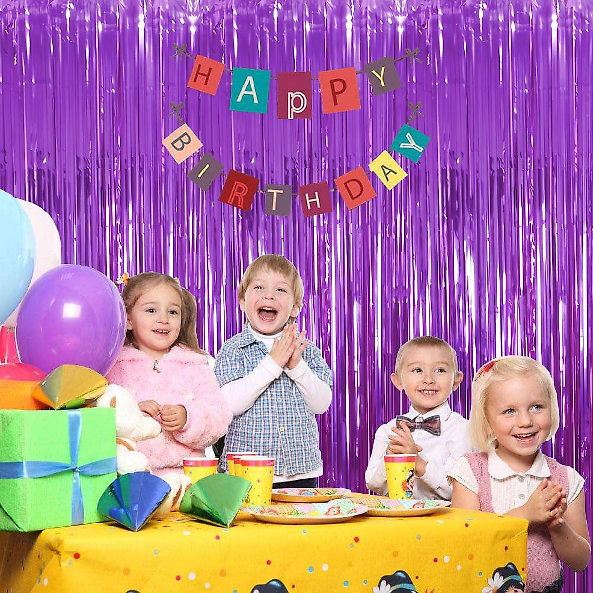 Fringe Curtains Party Decorations, Tinsel Streamers Birthday Party Decorations, Fringe Backdrop for Graduation, Baby Shower, Gender Reveal, Disco Party (2 Pack, Purple)