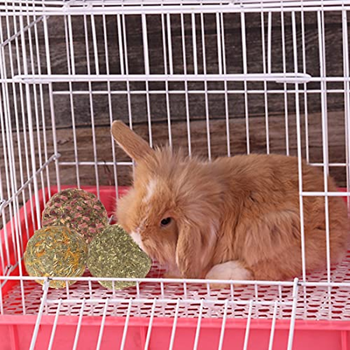 Hamiledyi Rabbit Chew Toys,Timothy Hay Ball Natural Flower Flavored Bunny Chew Treats Molar Snacks for Guinea Pig Chinchilla Gerbil Squirrel Teeth Grinding(34 Pcs)