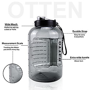 OTTEN Gallon Water Bottle with Time Marker - Reusable Tritan Gym Water Jug, BPA Free Leak Proof (Black, 128 Ounces)