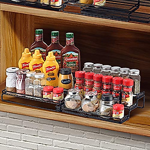 GONGSHI Spice Rack Organizer for Cabinet, Pantry and Countertop, 3 Tier Expandable Seasoning Shelf, Black