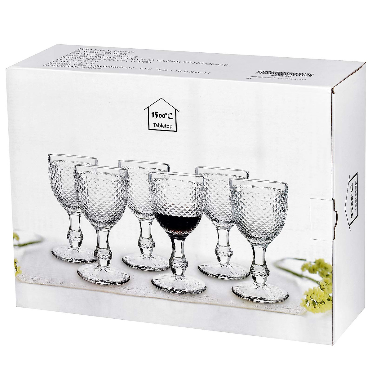 Chroma Beverage Goblet Glasses 10.6 oz. set of 6 Clear Vintage Embossed Glassware for Refreshments Iced-tea Soda Juice Water Perfect for Dinner Parties Bars Restaurants