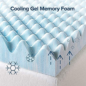 ZINUS 3 Inch Swirl Gel Cooling Memory Foam Mattress Topper, Cooling Airflow Design, CertiPUR-US Certified, Queen , Blue