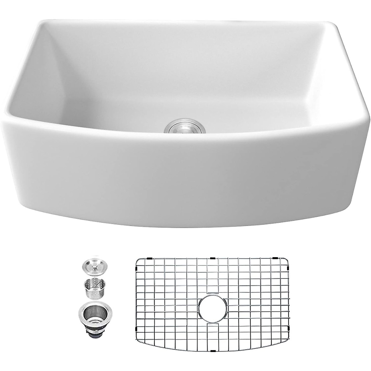 Lordear 30 White Farm Sink 30 inch Farmhouse Sink White Fireclay Ceramic Porcelain Curved Apron Front Single Bowl Farm Kitchen Sink Basin