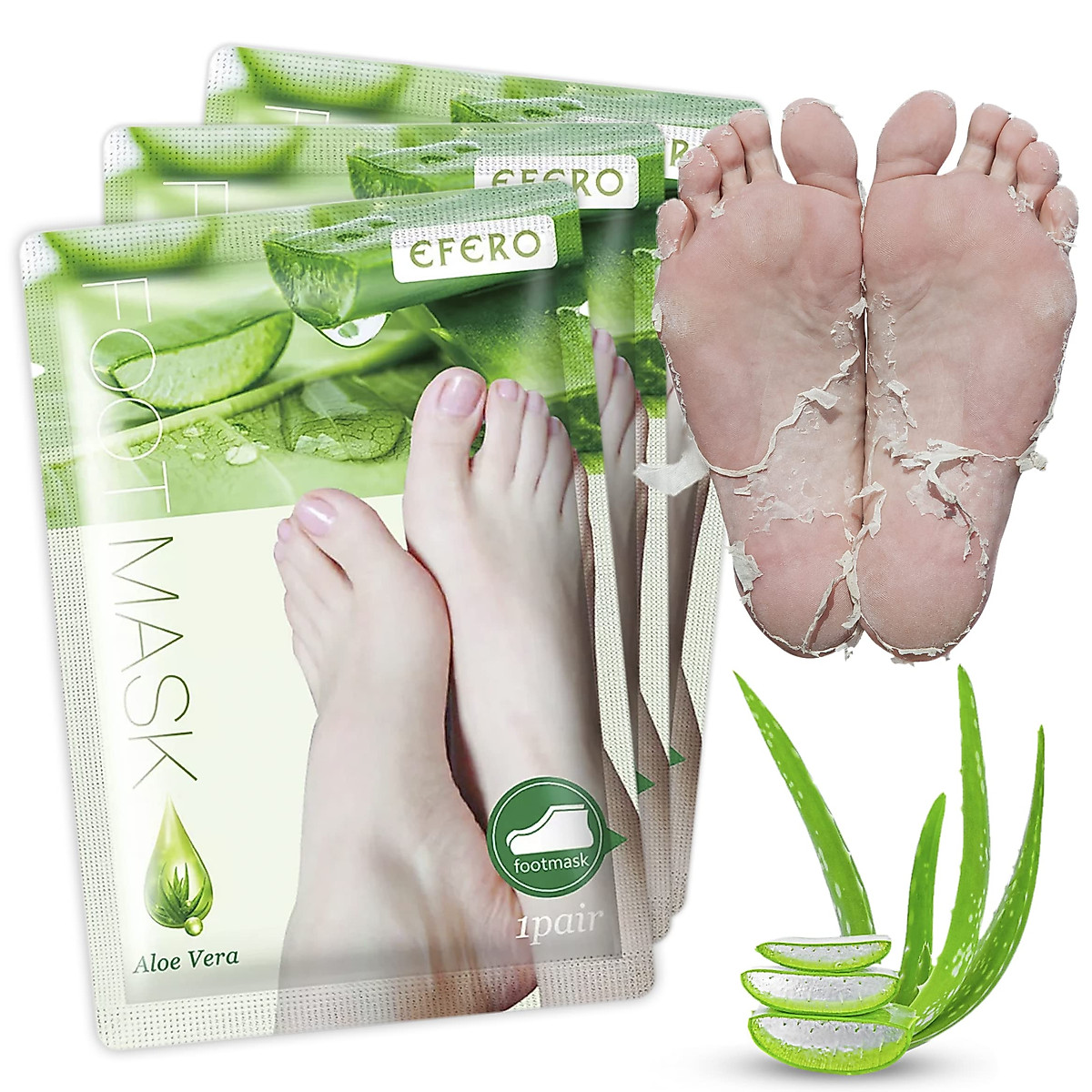 Nado Care Foot Peel Mask - Exfoliating Foot Peeling Masks for Men and Women with Natural Aloe Extract - Repair Rough Heels, Callus and Dry Dead Skin - 3 Pack