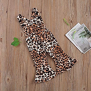 Kid Toddler Baby Girl Spring Summer Sleeveless Backless Romper One Piece Leopard Printed Jumpsuit Bell-Bottomed Flare Pants