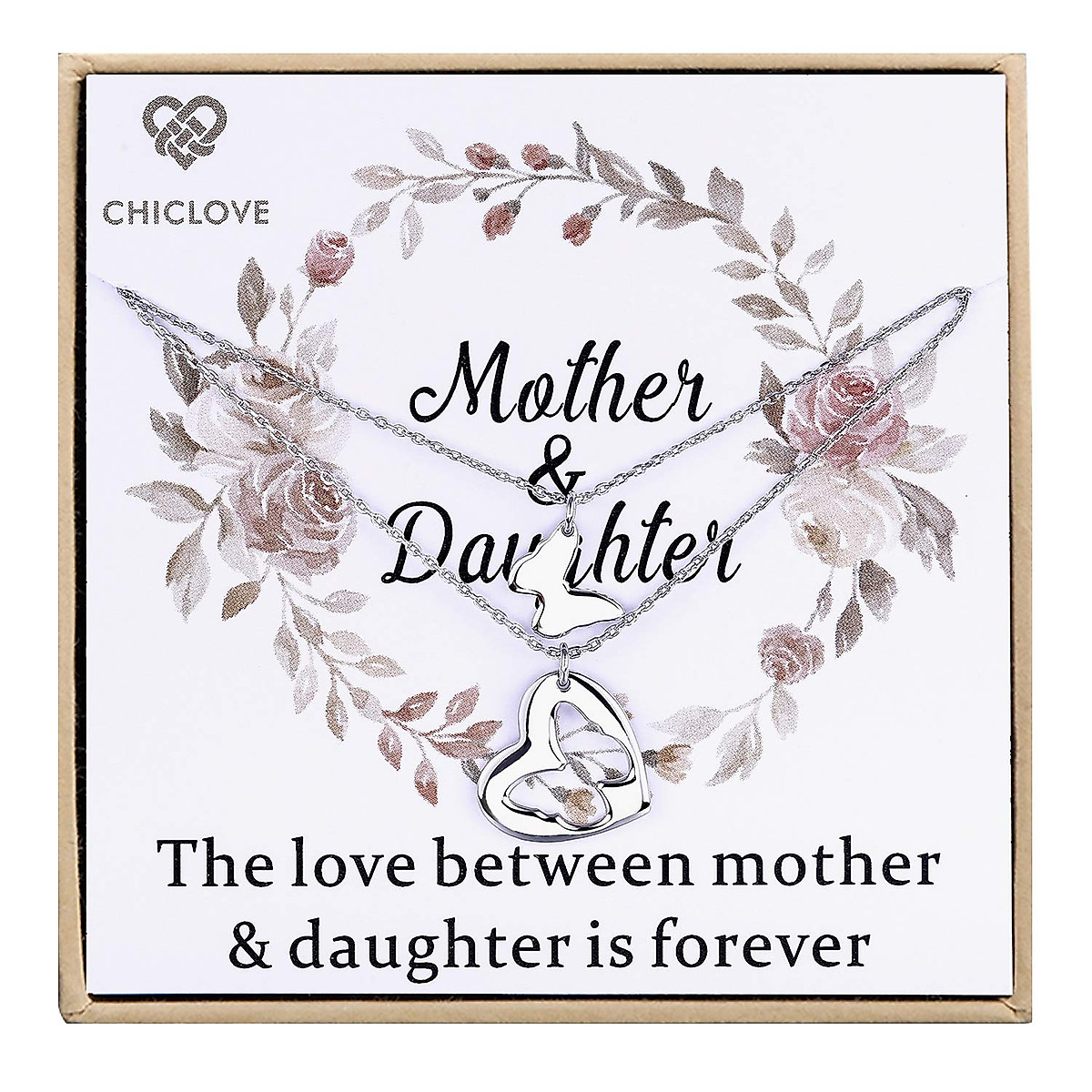 CHICLOVE Mother Daughter Jewelry Sets for Two, Cutout Heart Necklaces, 2 Sterling Silver Necklaces (C - mom and daughter jewelry)