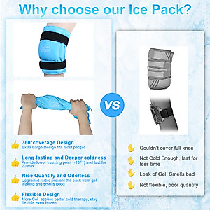 XXXL Knee Ice Pack Wrap Around Entire Knee After Surgery, 20‘’ Extra Large Reusable Gel Ice Pack, Ice Wraps for Soothing Discomfort